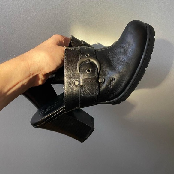 boc | Shoes | Y2k Boc Black Leather Clog Heels With Buckle Detail ...